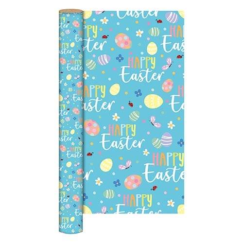 Happy Easter Blue Gift Wrapping Paper Roll 1.5m | Partyrama