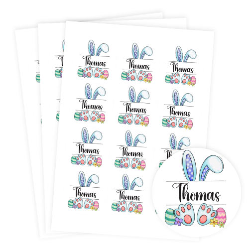 Personalised Easter Boy Bunny Round Stickers 60mm - Sheet of 12 | Partyrama
