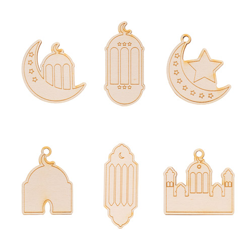 Eid Mubarak Wooden Table Scatter Decorations - Pack of 6 | Partyrama