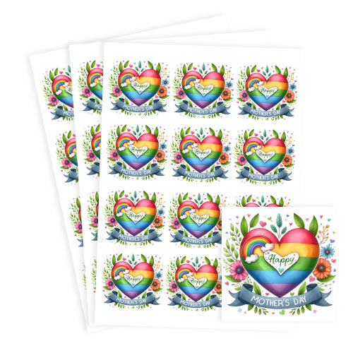 Mother's Day Rainbow Square Stickers 65mm - Sheet of 12 | Partyrama