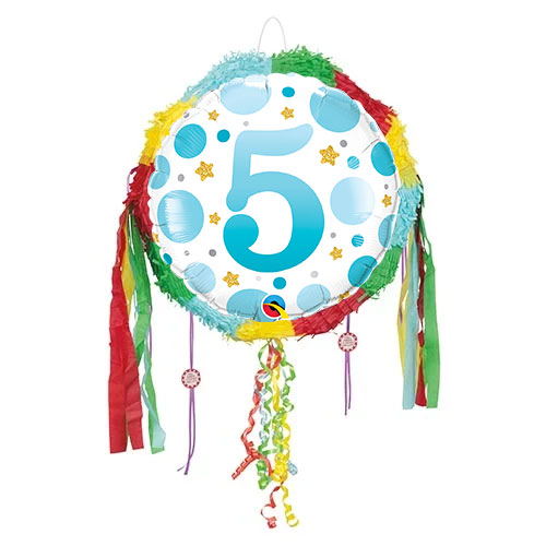 Age 5 Blue Dots Pull String Pinata | Partyrama