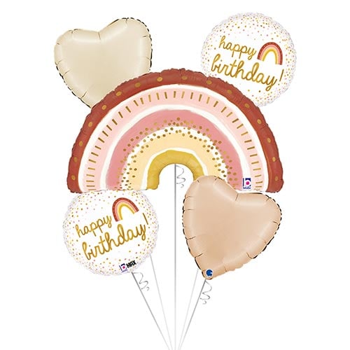Boho Rainbow Happy Birthday Balloon Bouquet - Pack of 5 | Partyrama