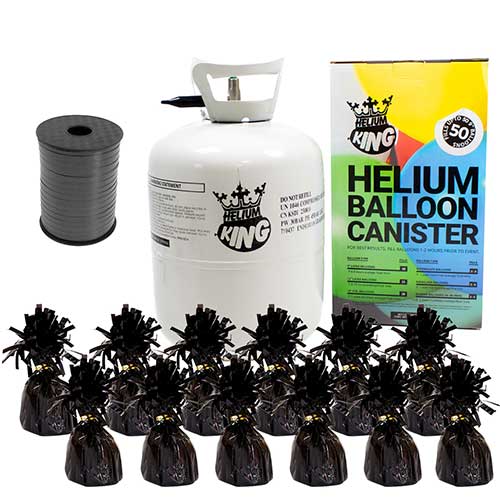 Large Helium Canister with Black Curling Ribbon and 12 Foil Balloon ...