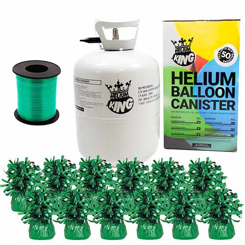 Large Helium Canister with Emerald Green Curling Ribbon and 12 Foil ...