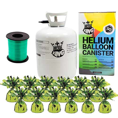 Large Helium Canister with Emerald Green Curling Ribbon and 12 Lime ...