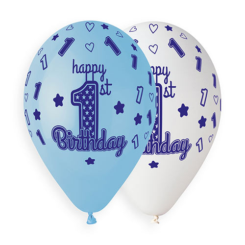1st Birthday Blue Latex Balloons 33cm / 13 in - Pack of 6 | Partyrama