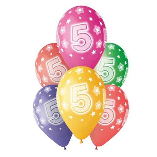 Assorted Colour Cosmic Stars Age 5 Latex Balloons 33cm / 13 in - Pack ...