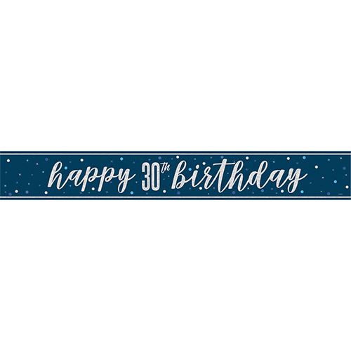 Navy Blue Glitz 30th Birthday Holographic Foil Banner 274cm | Partyrama
