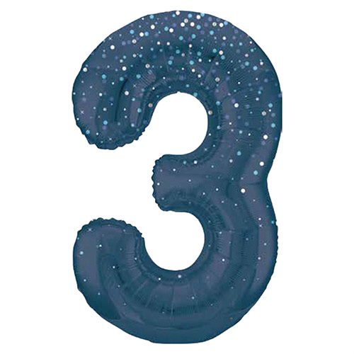 Navy Blue Glitz Prismatic Number 3 Helium Foil Giant Balloon 86cm / 34 ...