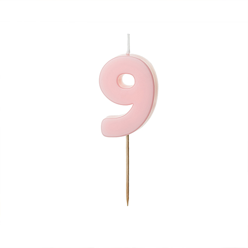 Pastel Pink Number 9 Shaped Candle 5.5cm | Partyrama