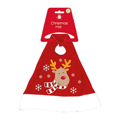 Reindeer Red Fleece Embroidered Christmas Hat | Partyrama