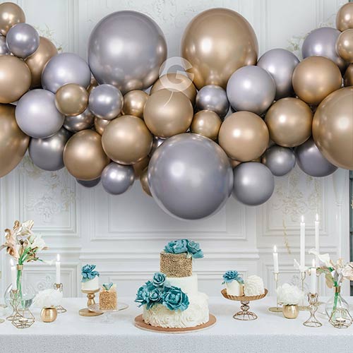 Shiny Muted Gold & Silver Metallic DIY Garland Balloon Arch Kit | Partyrama