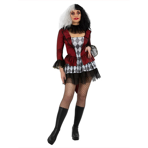 Evil Jester Red Fancy Dress Costume Ladies Large - UK 16-18 | Partyrama