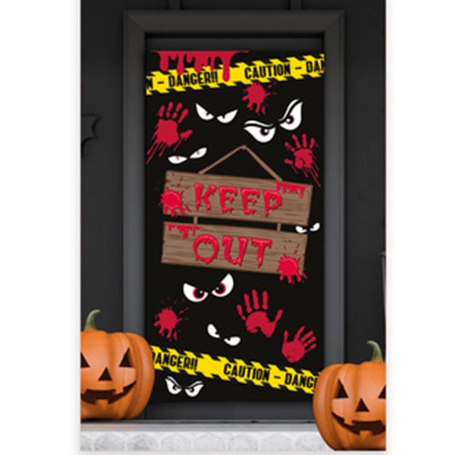 Keep Out Warning Tape Halloween Door Cover 163cm x 85cm | Partyrama