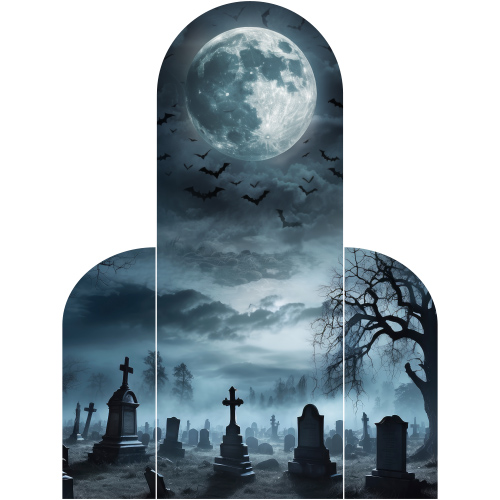 Graveyard Halloween Scene Design Arch and Two Sides Sailboard Backdrop ...