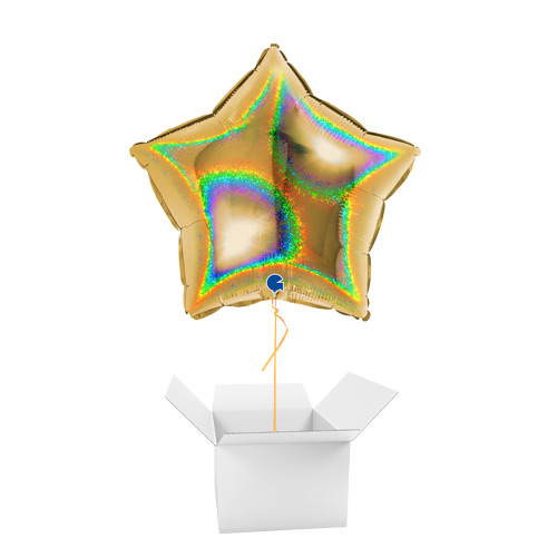 Glitter Holographic Gold Star Shape Foil Helium Balloon - Inflated ...