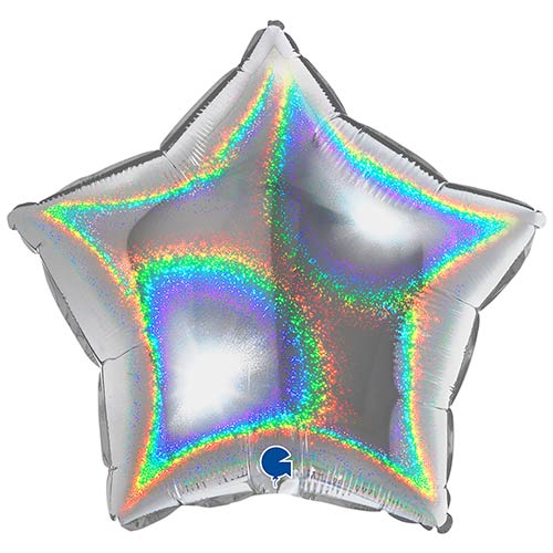 Glitter Holographic Silver Star Shape Foil Helium Balloon 46cm / 18 in ...