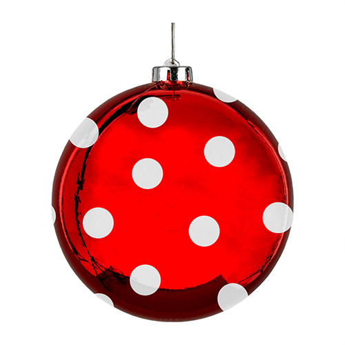 Matte Red with White Glitter Polka Dots Shatterproof Christmas Bauble ...