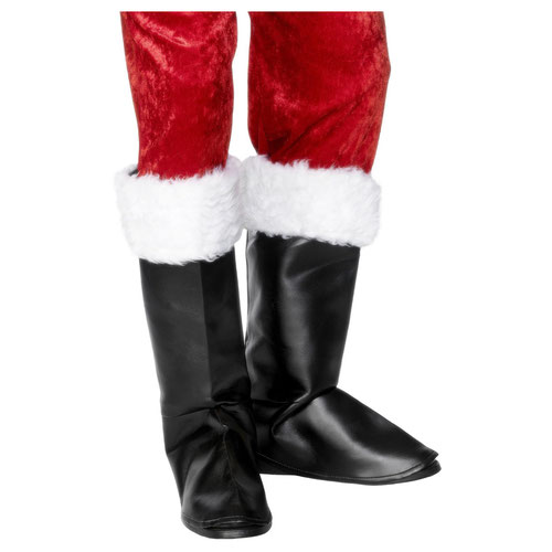 Santa Claus Christmas Black Boot Shoe Covers Unisex Fancy Dress | Partyrama
