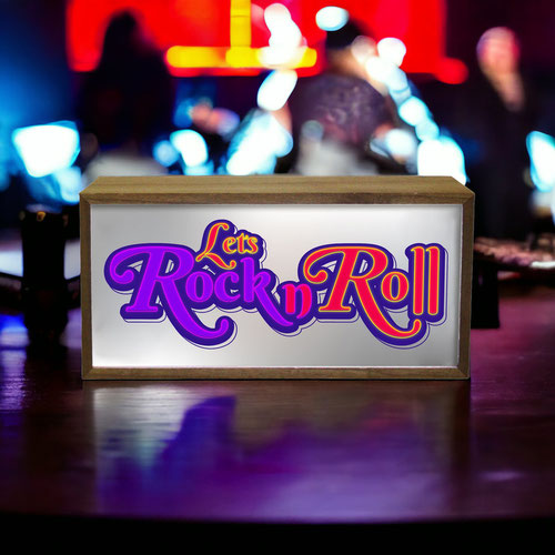 Let's Rock N Roll LED Light Box Wood Room Sign | Partyrama
