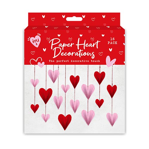 Paper Heart Valentine's Hanging Decorations - Pack of 16 | Partyrama