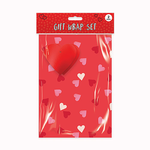 Red with Love Hearts Valentine's Gift Wrapping Paper Sheets with Tags ...
