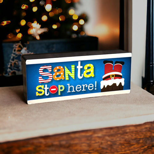 Santa Stop Here Christmas LED Light Box Sign | Partyrama