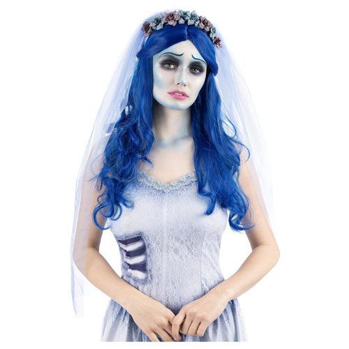 Emily Corpse Bride Disney Blue Long Wavy Hair Wig | Partyrama