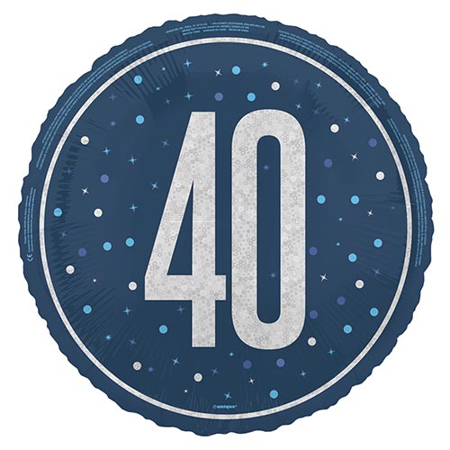 Navy Blue Age 40 Holographic Round Foil Helium Balloon 46cm / 18 in ...