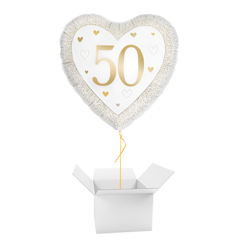 Happy 50th Gold Anniversary Heart Shape Foil Helium Balloon - Inflated ...