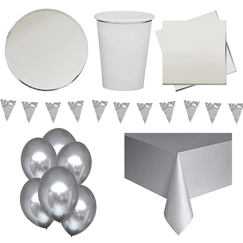 Silver & Grey Ombre 8 Person Deluxe Party Pack | Partyrama