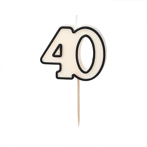 Black & White 40th Birthday Elegant Milestone Candle 5.5cm | Partyrama
