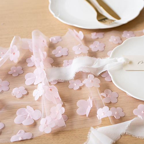 Light Pink Floral Tulle Table Runner 5m | Partyrama