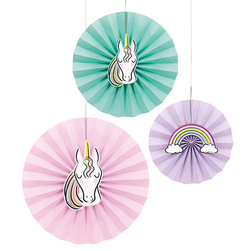 Starry Unicorn Paper Fan Hanging Decorations - Pack of 3 | Partyrama