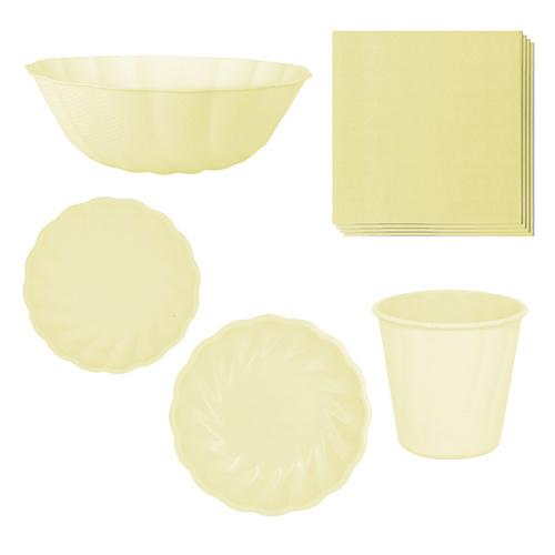 Muted Yellow Round Vert Decor Compostable 6 Person Party Pack | Partyrama