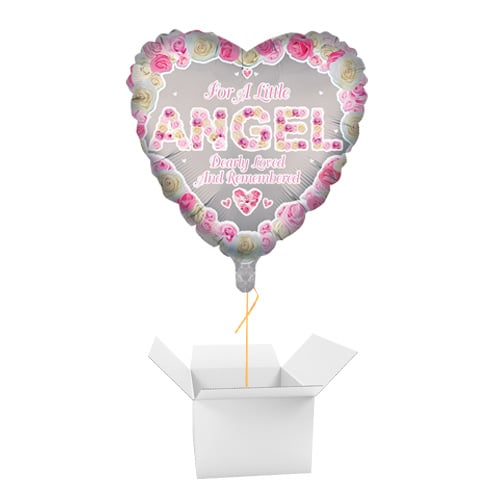 Pink For a Little Angel Heart Shaped Memorial Foil Helium Balloon ...