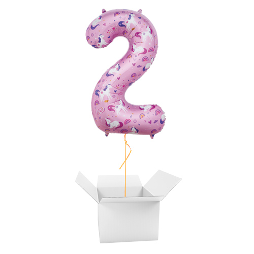 Unicorn Number 2 Helium Foil Giant Balloon - Inflated Balloon in a Box ...