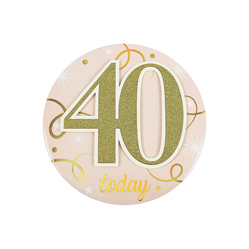 Glamorous Pink & Gold 40th Birthday Badge 15cm | Partyrama
