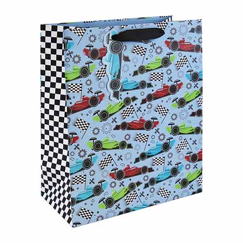 Race Cars Large Blue Gift Bag 33cm | Partyrama