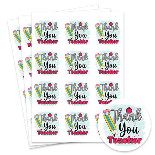Thank You Teacher Round Stickers 60mm - Sheet of 12 | Partyrama