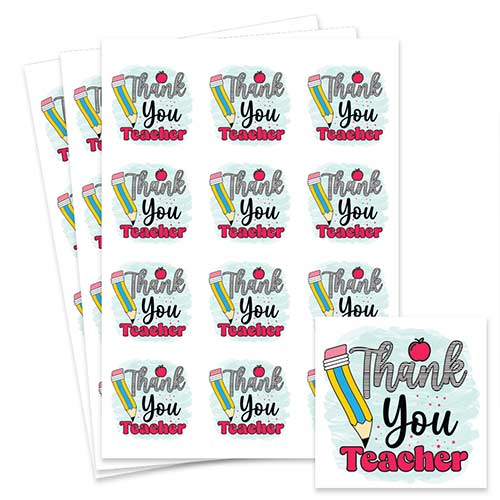 Thank You Teacher Square Stickers 65mm - Sheet of 12 | Partyrama