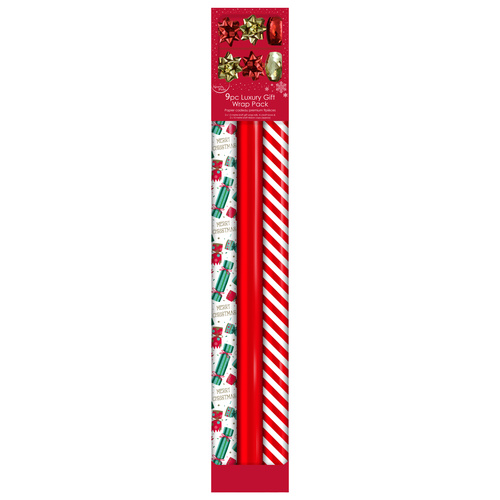 Candy Cane & Christmas Crackers Gift Wrapping Paper Pack | Partyrama