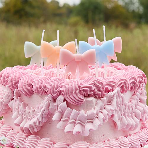 Assorted Pastel Bow Wax Pick Candles - Pack of 5 | Partyrama
