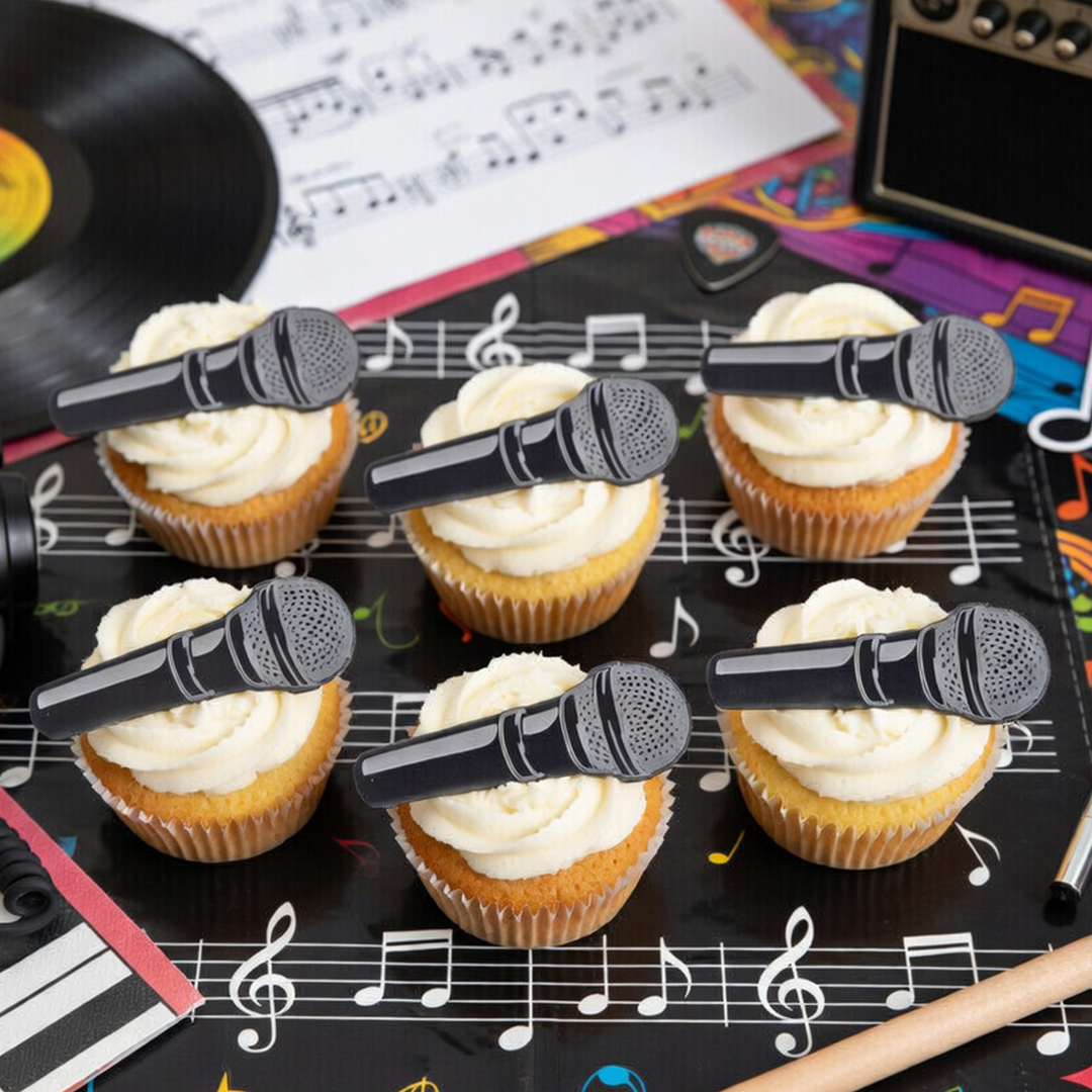Music Microphone Acrylic Cake Charm Toppers - Pack of 6 | Partyrama
