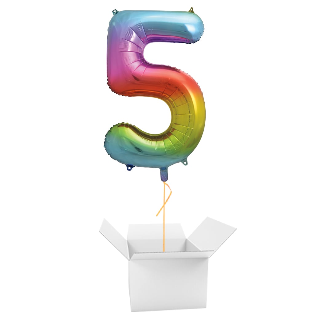 Rainbow Number 5 Giant Foil Balloon - Inflated Balloon In A Box | Partyrama
